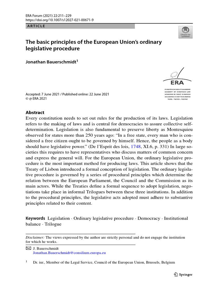 2021 Basic Principles EU's Ordinary Legislative Procedure | PDF ...