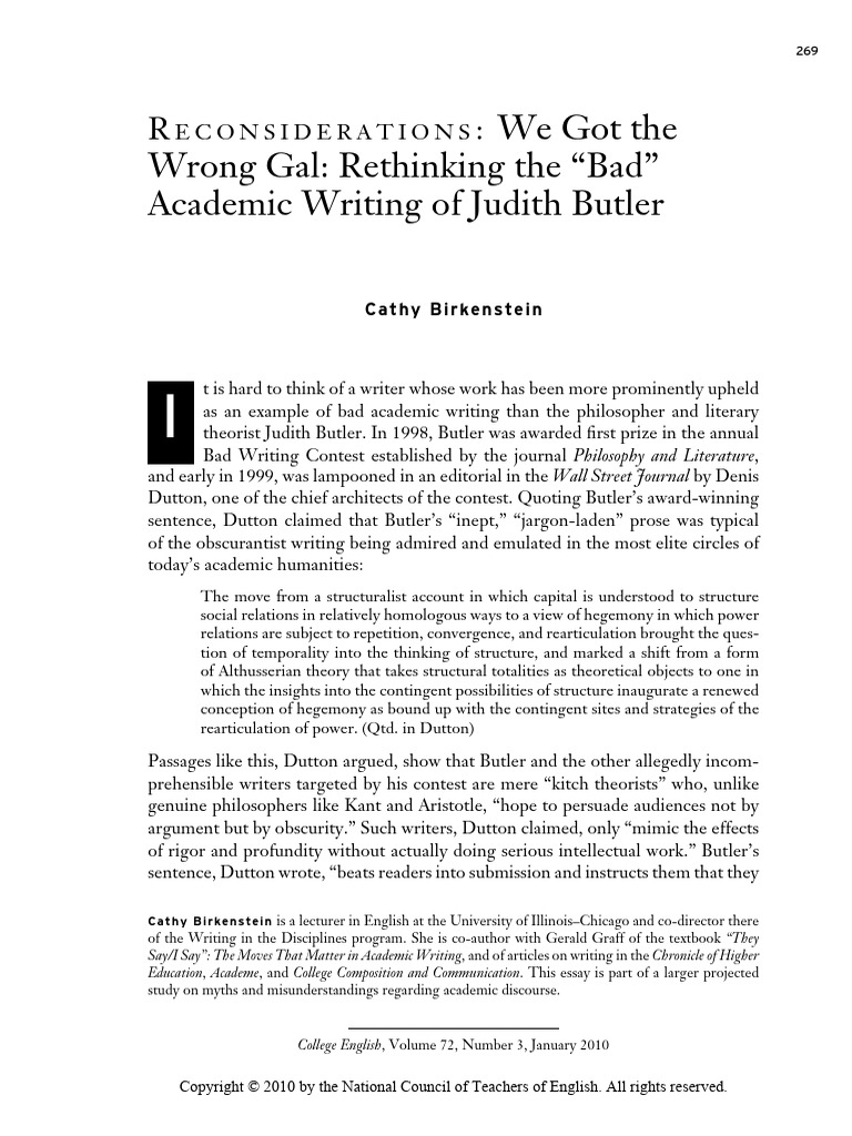 Rethinking The Bad Academic Writing of Judith Butler | PDF | Feminism ...