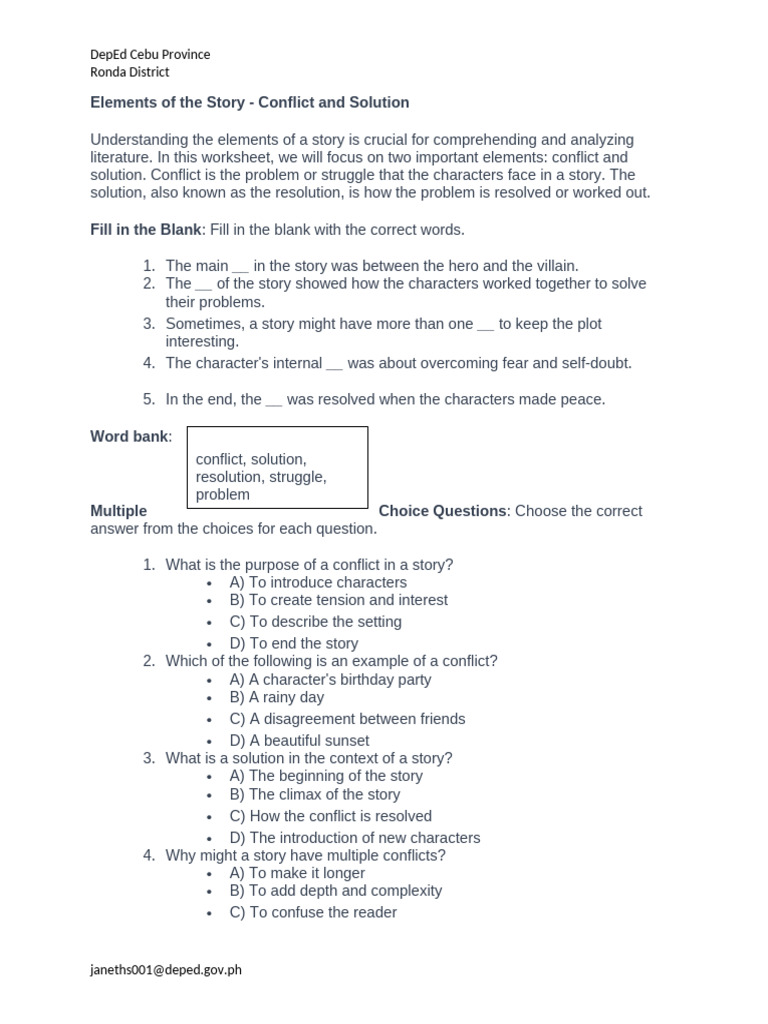 Story Elements: Conflict & Solution | PDF | Human Communication