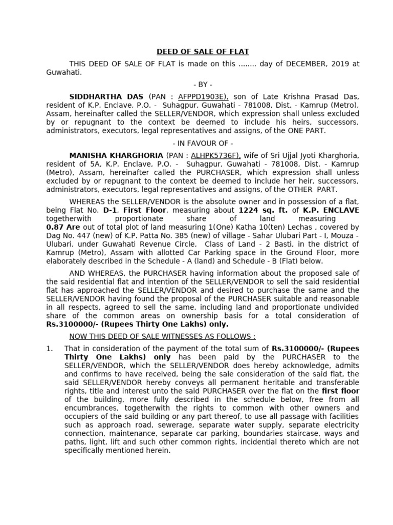 Deed of Sale of Flat | PDF | Deed | Environmental Law