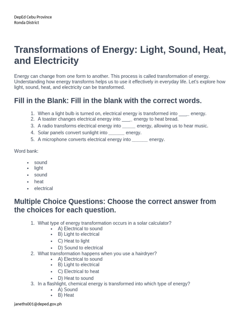Energy Transformations Quiz Guide | PDF | Electricity | Refrigerator