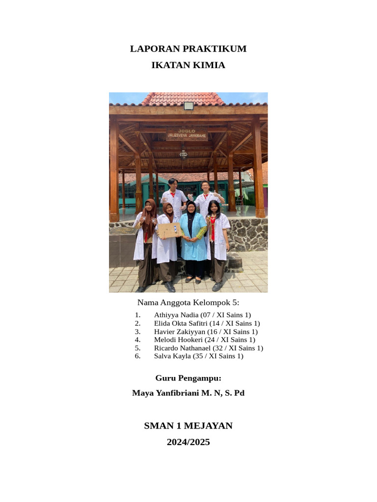 Laporan Praktikum Kimia Kel 5 - Xi Sains 1 | PDF