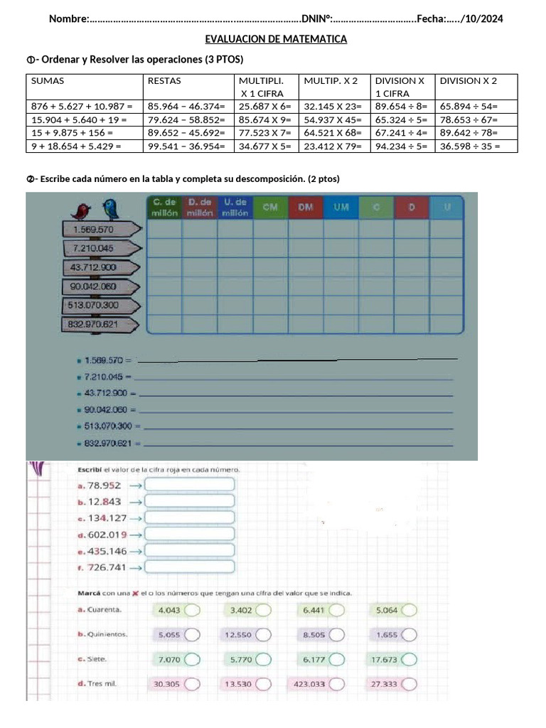 Evaluacion Matem 6° | PDF