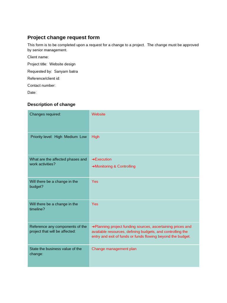 Project change request form 1 | PDF