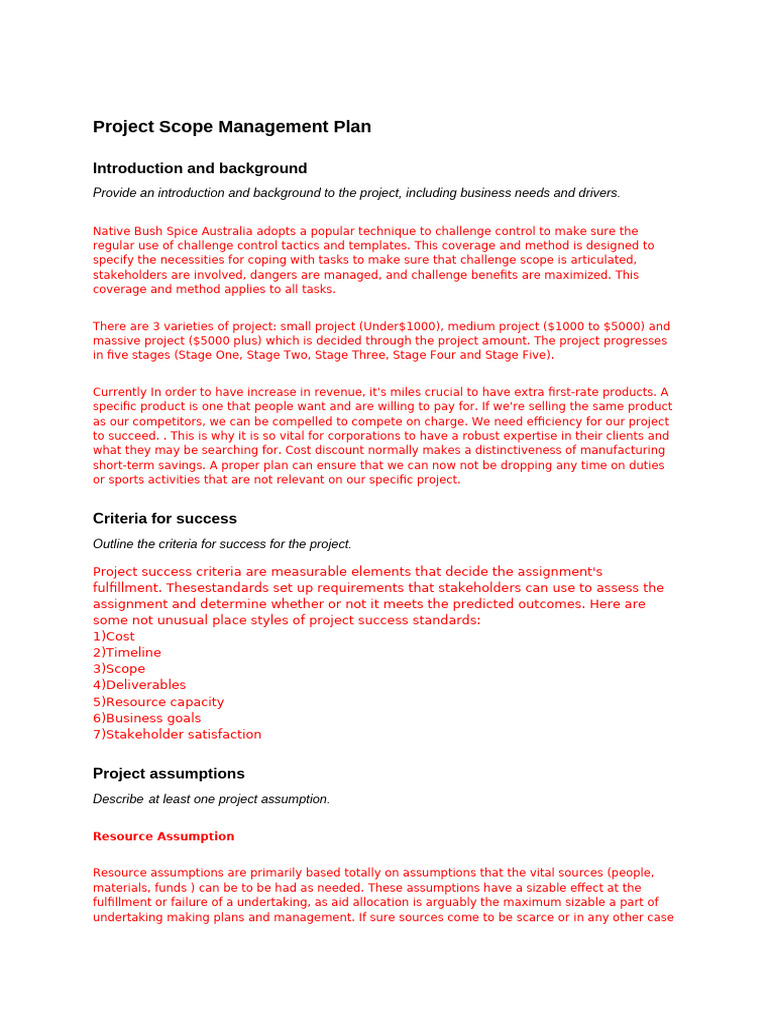 Project Scope Management Plan 2 Bsbpmg530 | PDF | Risk | Business Economics