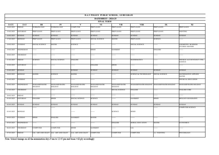 F7J - Final Term Date Sheet 24-25 - Table 1 | PDF | Social Sciences | Science