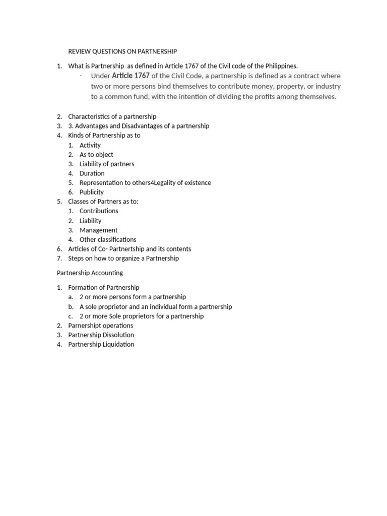 Review Questions On Partnership | PDF