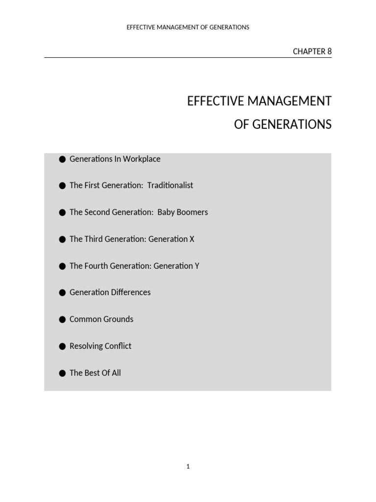 Chapter 8 (Effective Management of Generations) | PDF | Millennials ...