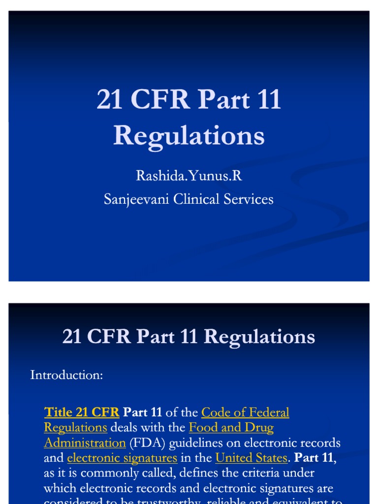21 CFR Part 11 Regulations | PDF