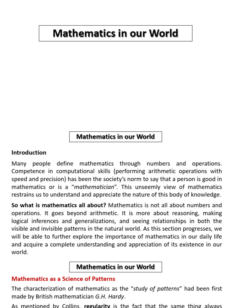 Lesson 1 Mathematics in The Modern World 1 | PDF | Pattern | Numbers