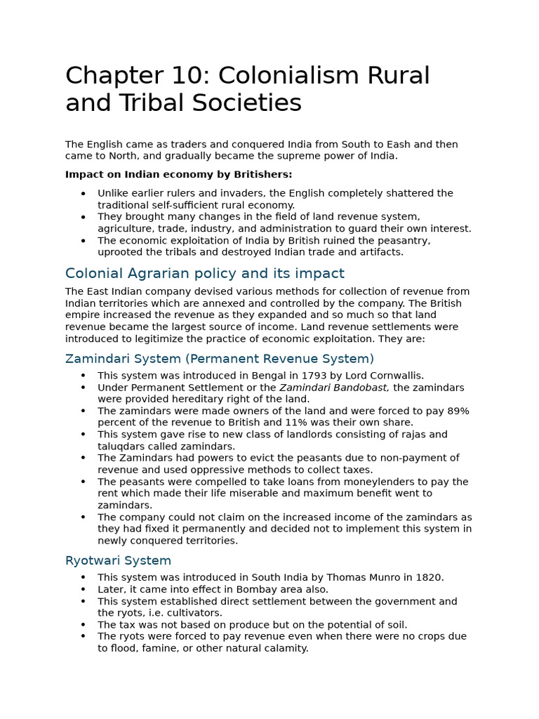 Chapter 10 Colonialism Notes | PDF | British Raj