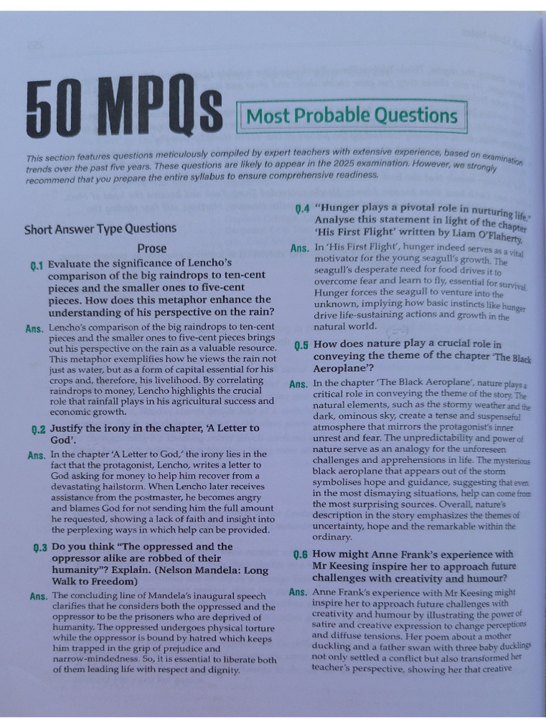 Most Probable Questions in English | PDF