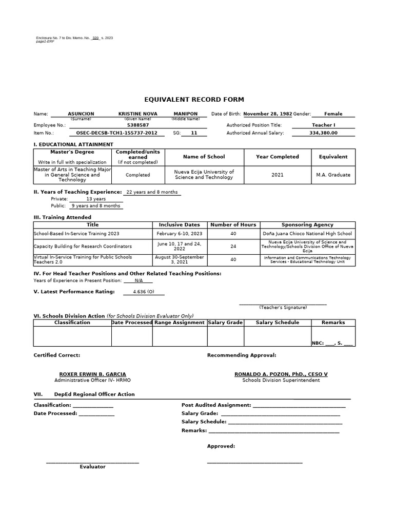 Updated ERF 2023 Template | PDF | Teachers | Learning