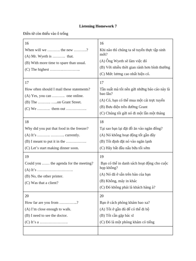 Listening Homework 7 | PDF