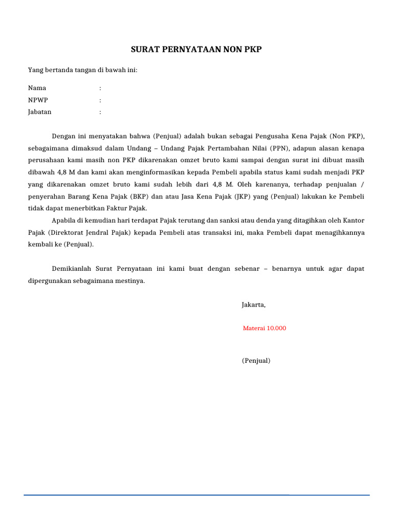Surat Pernyataan Non PKP | PDF