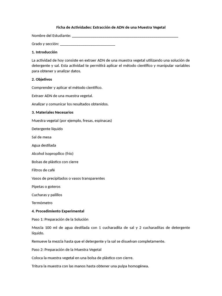 Ficha Extraccion de Adn 2 | PDF | sal | café
