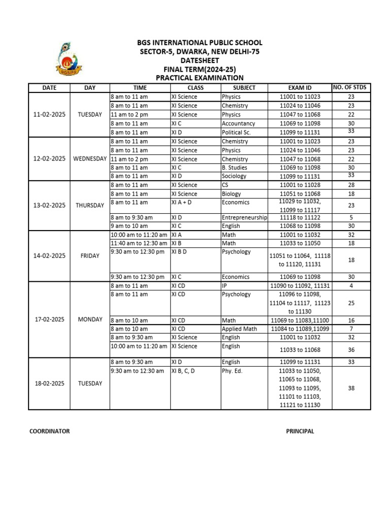 Final Practical Datesheet | PDF