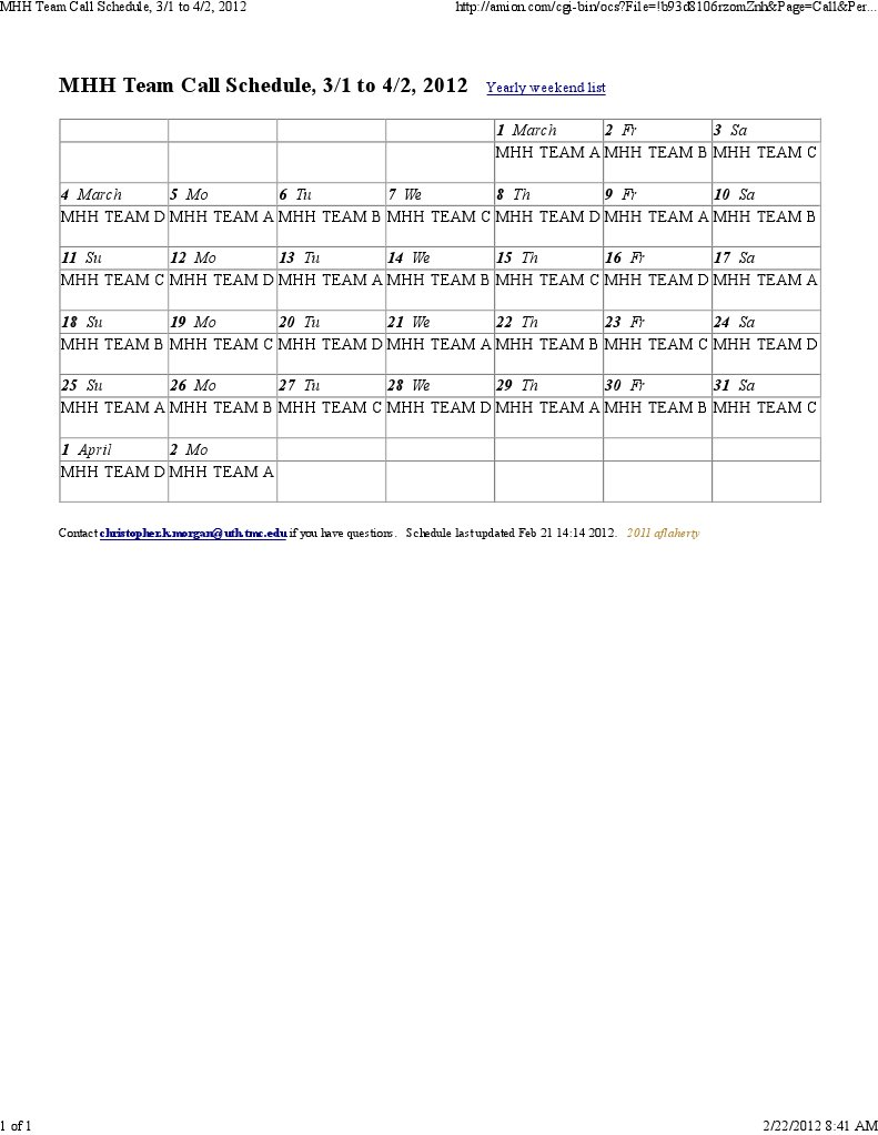 MHH Team Call Schedule March-April 2012 | PDF | Career & Growth