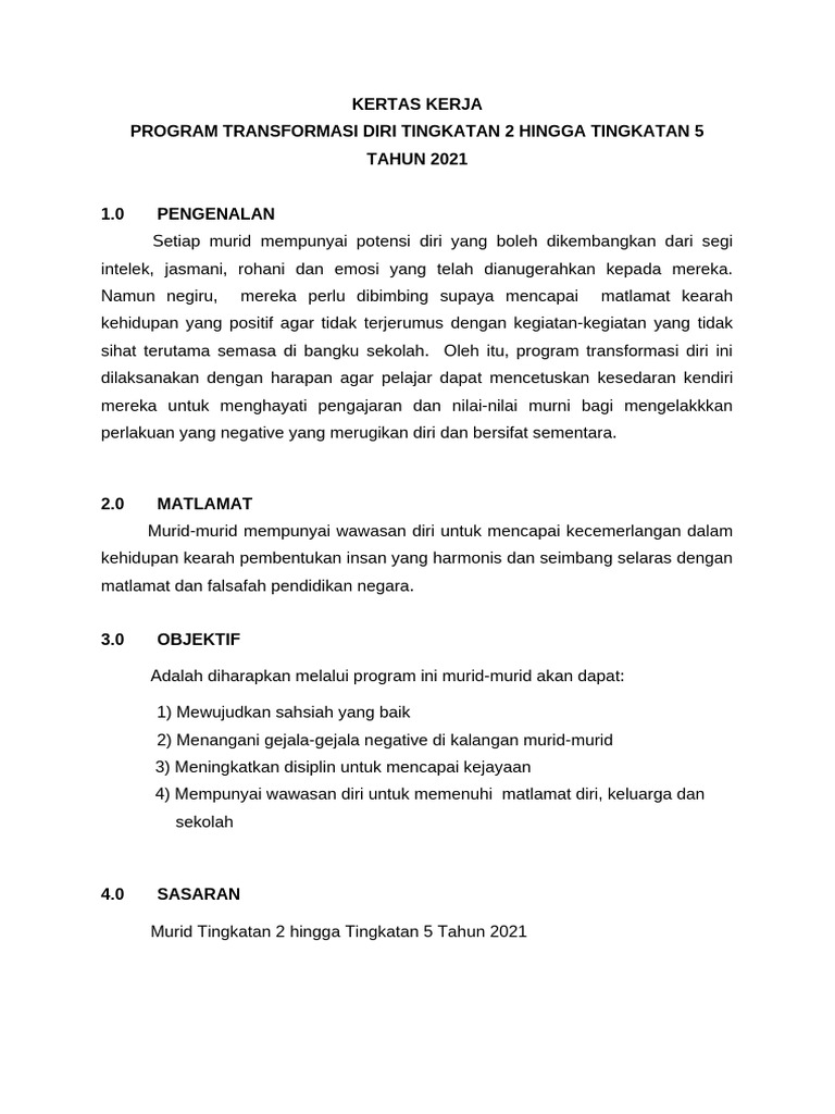 Program Transformasi Diri Murid 2021 | PDF