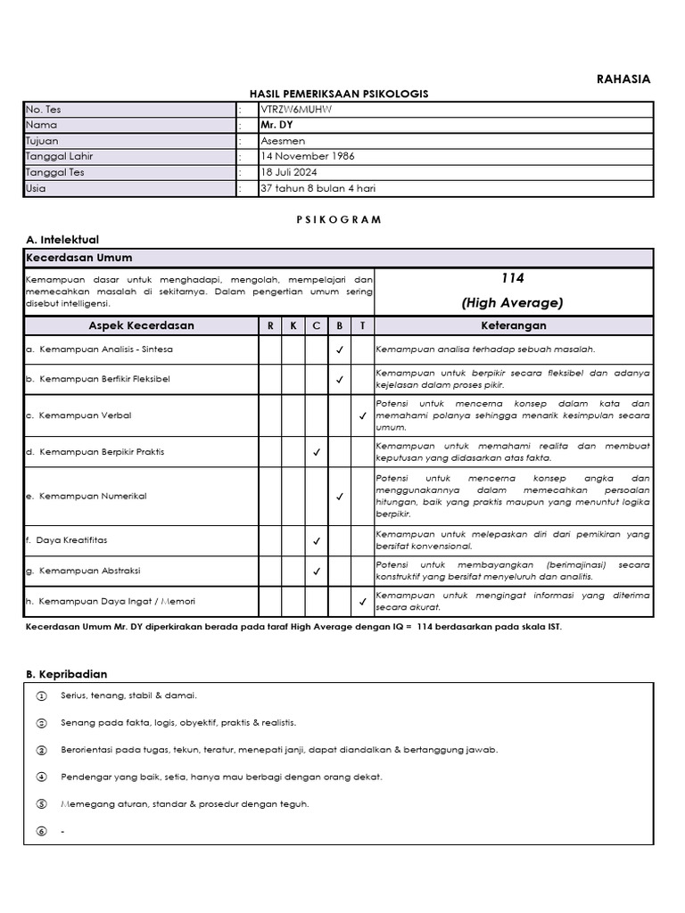 Laporan Psikologis Mr. DY | PDF