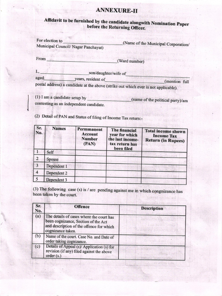 ANNEXURE-II- Affifavit to Be Furnished by the Candidate Alongwith ...