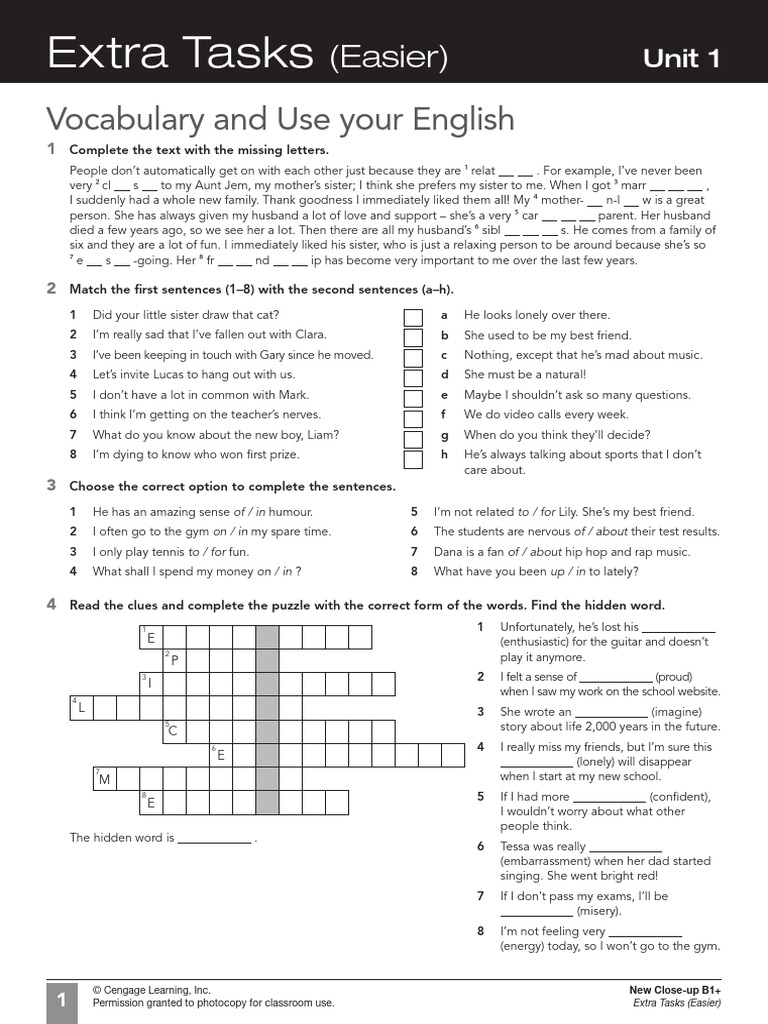 Ncu B1plus Extra Tasks Easier U1 | PDF