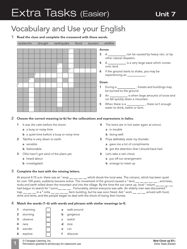 Ncu B1plus Extra Tasks Easier U7 | PDF | Natural Hazards | Natural Disasters