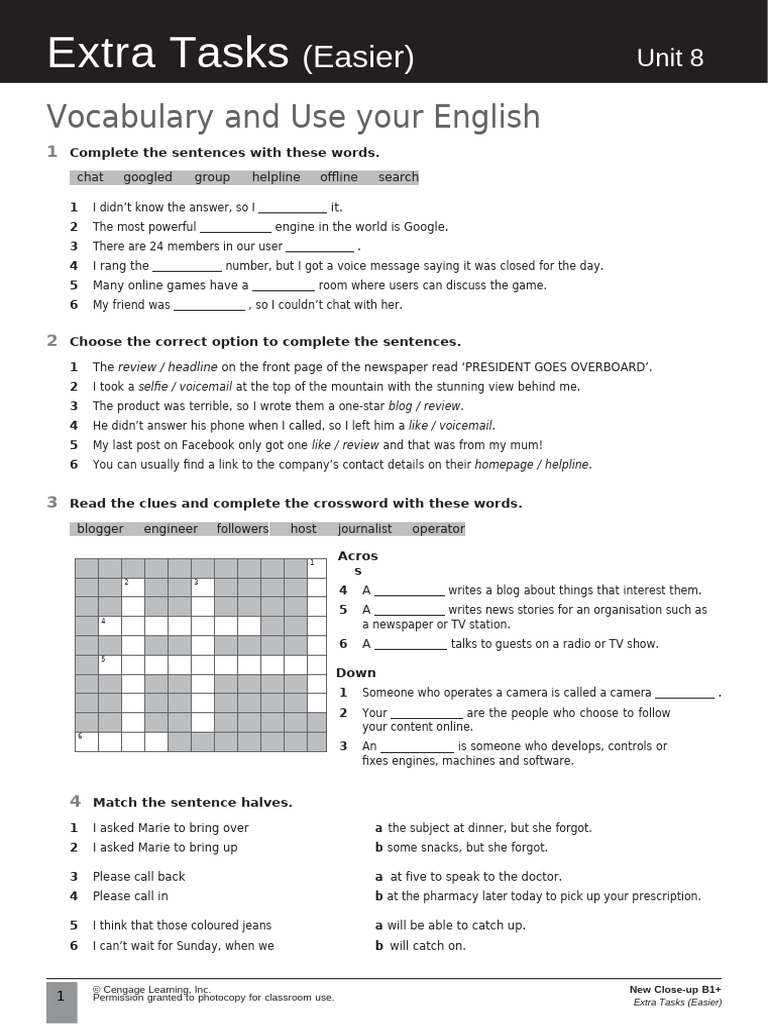 Ncu B1plus Extra Tasks Easier U8 | PDF | Voicemail | Blog