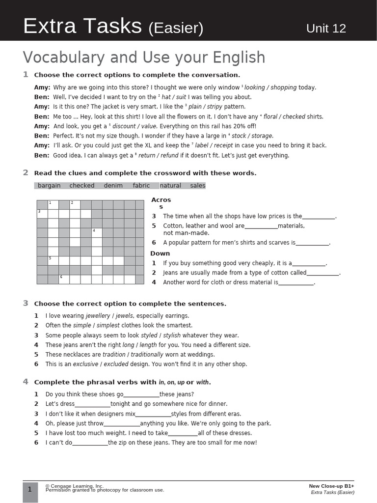 Ncu B1plus Extra Tasks Easier U12 | PDF | Clothing | Fashion