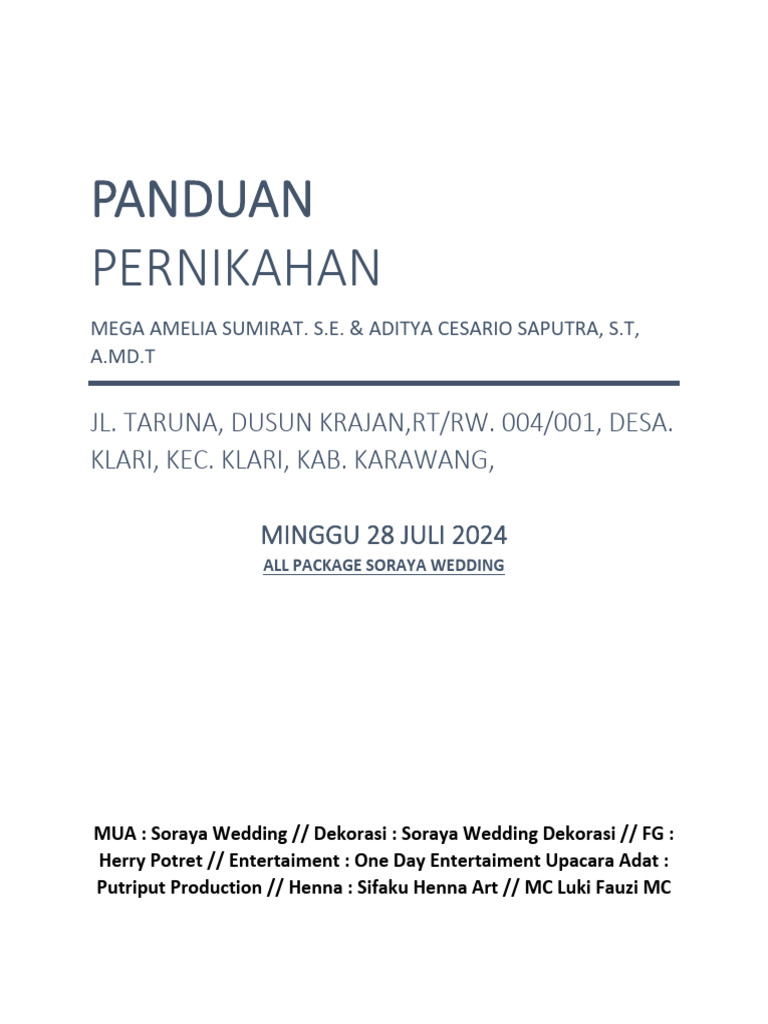 Panduan Pernikahan Mega & Aditya | PDF