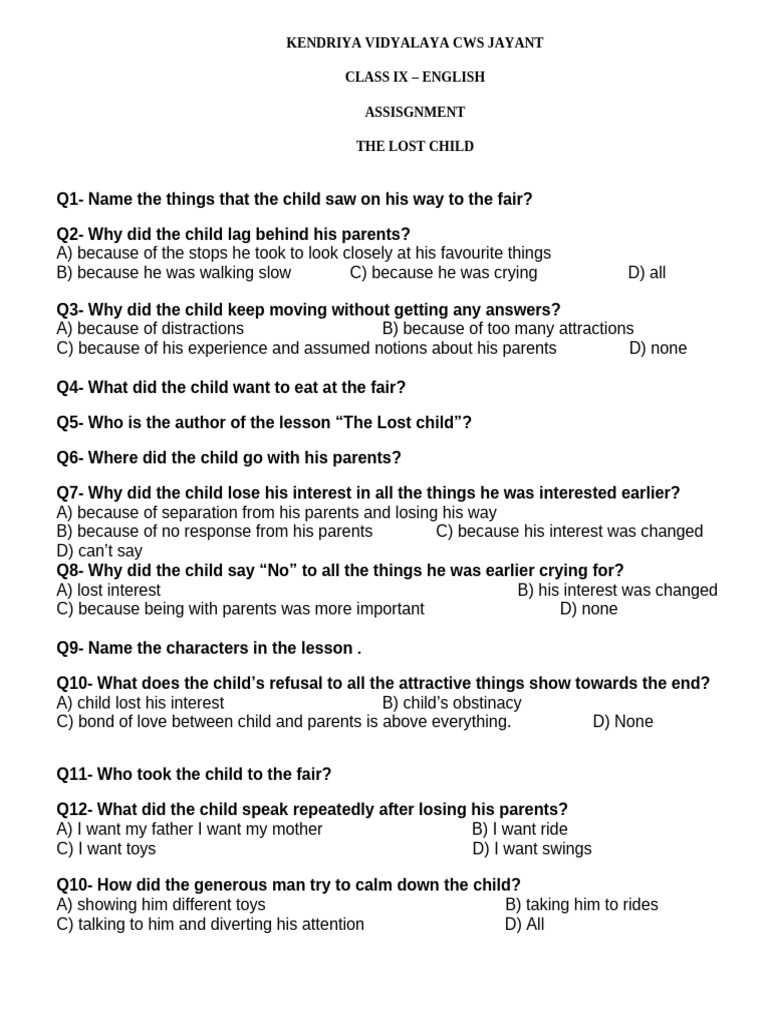 Lost Child Assignment Questions | PDF