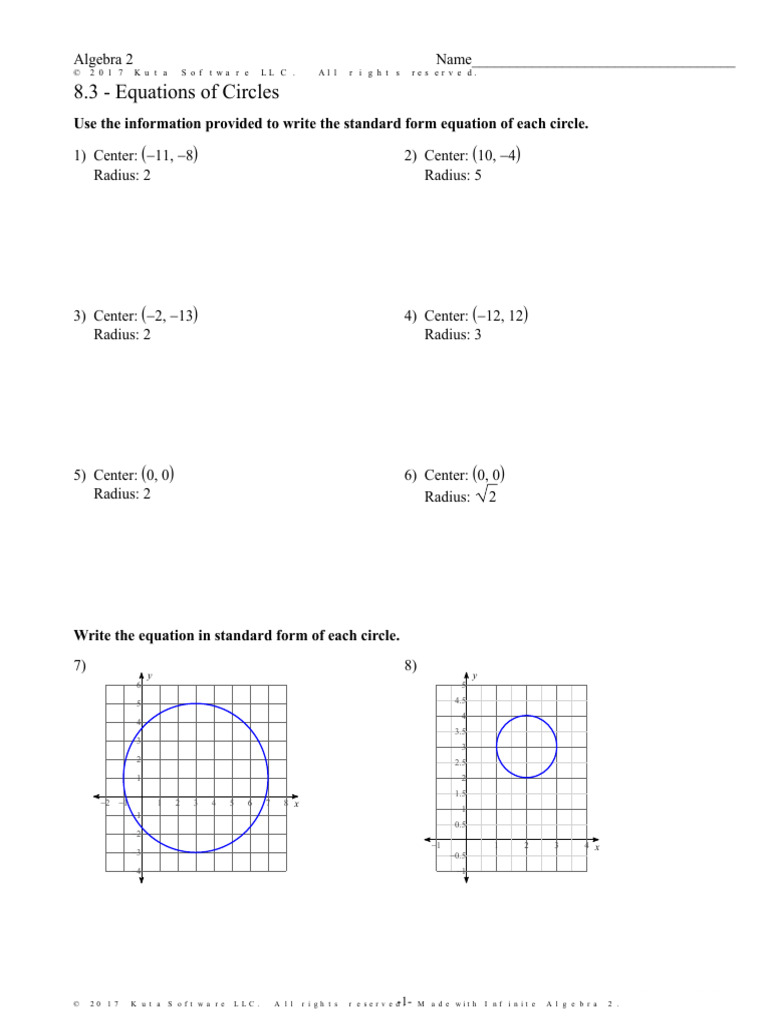 Equations of Circles Worksheet | PDF | Circle | Euclidean Plane Geometry
