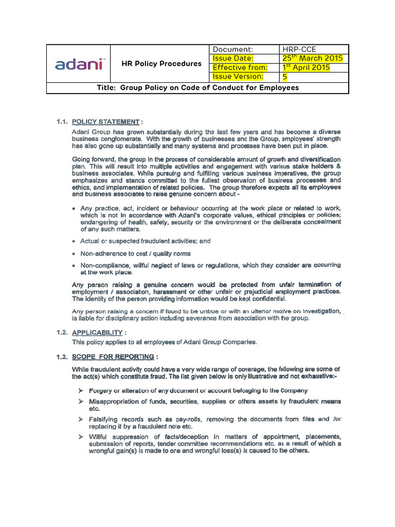 HR Policy on Employee Conduct | PDF | Professional Ethics | Codes Of ...