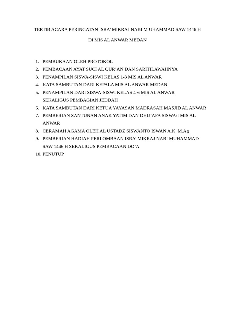 Tertib Acara Peringatan Isra | PDF