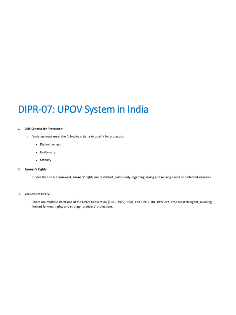 UPOV System and DUS Criteria in India | PDF
