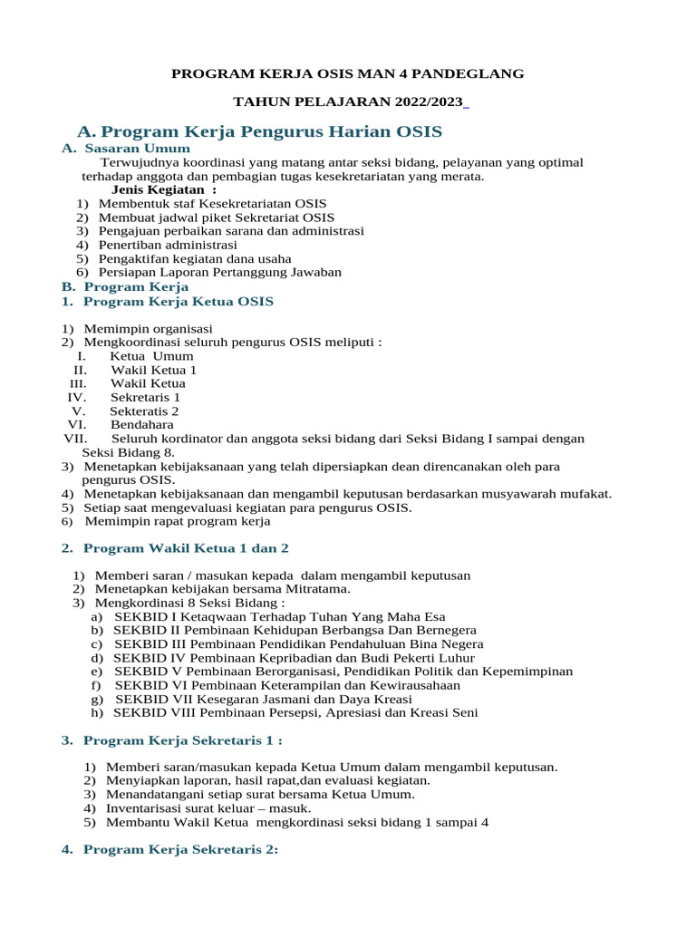 Program Kerja OSIS | PDF
