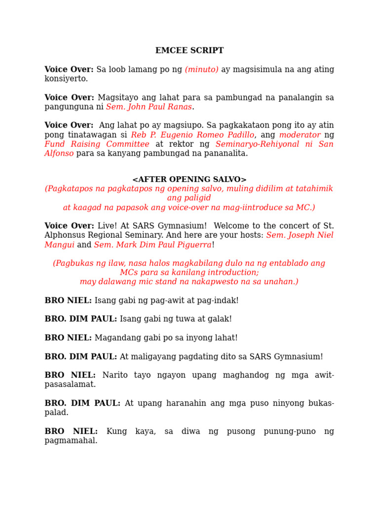 Emcees Script | PDF