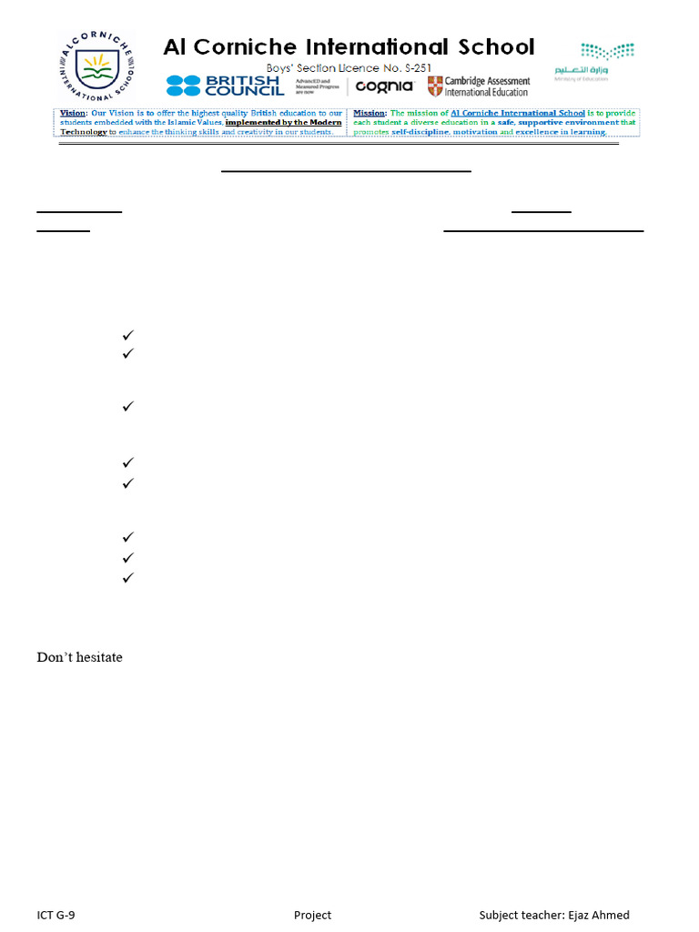Grade 9 ICT Project Guidelines | PDF