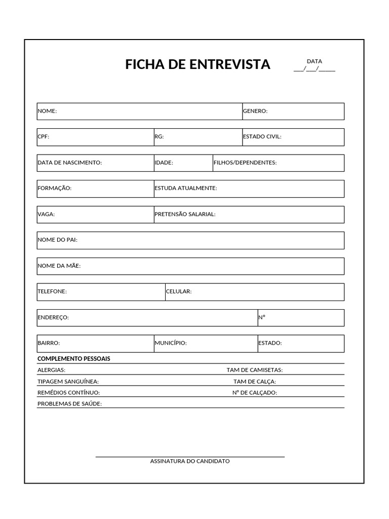 Template - Ficha de Entrevistas | PDF