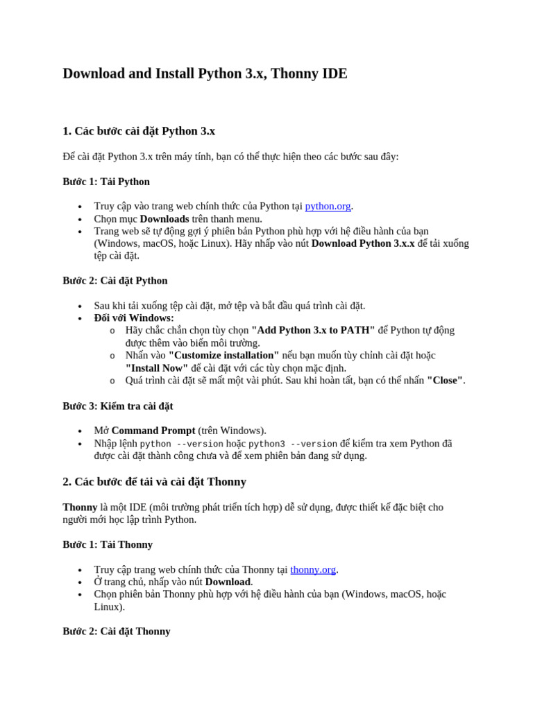 Guide Download Install Python 3.x IDE Thonny | PDF