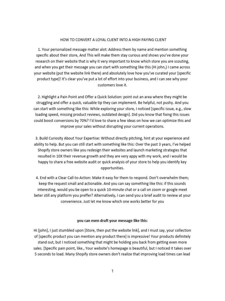 How To Convert A Loyal Client To High Paying Client | PDF