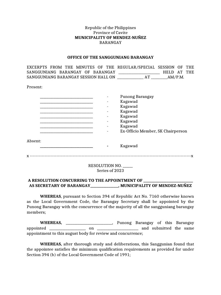 Resolution On The Appointment of Barangay Secretary | PDF | Government