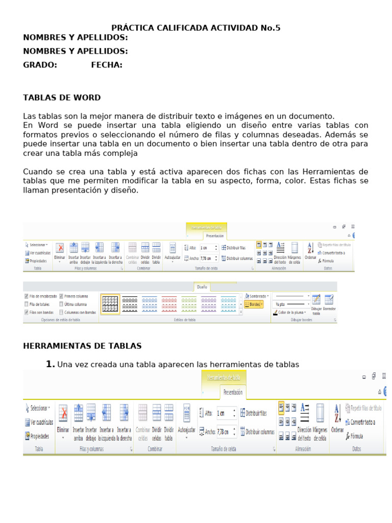 Practica No. 5 Ejercicio Tablas | PDF