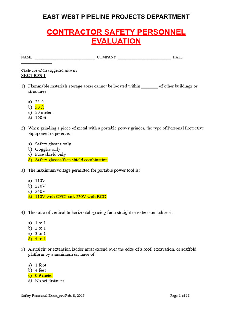 Safety Personnel Exam - Rev | PDF | Loam | Scaffolding