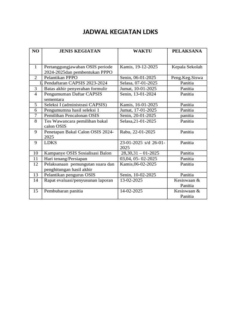 JADWAL KEGIATAN LDKS | PDF
