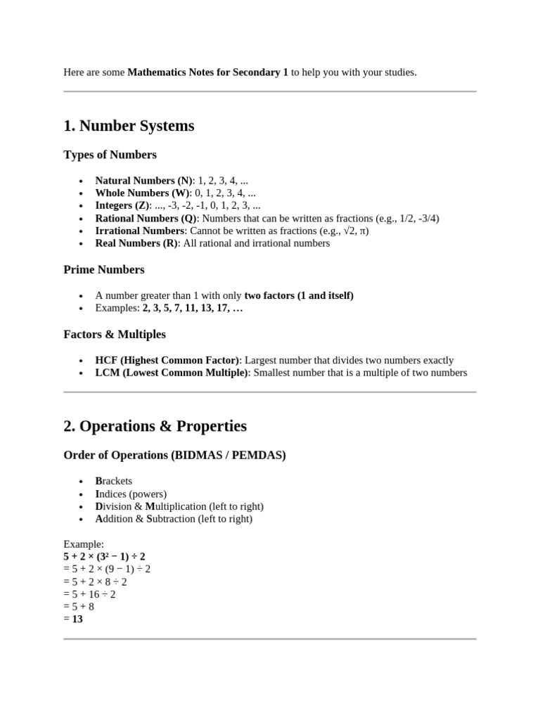 Secondary 1 Maths Notes | PDF | Numbers | Number Theory
