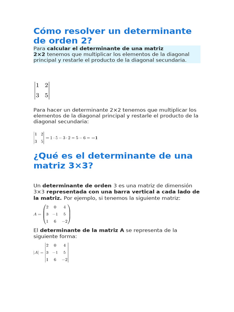 Cómo Resolver Un Determinante de Orden 2 | PDF | Determinante | Matriz ...