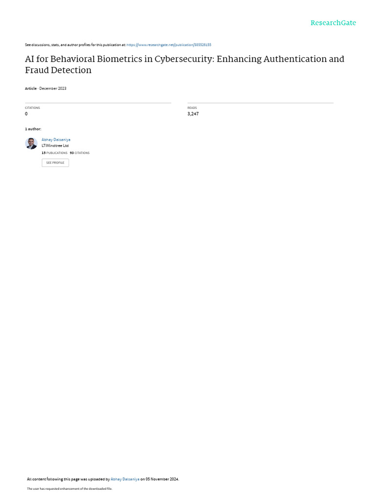 AI For Behavioral Biometrics in Cybersecurity Enhancing Authentication and Fraud Detection | PDF ...