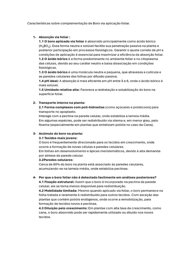 Efeitos da Aplicação Foliar de Boro | PDF | Célula (Biologia) | Folha