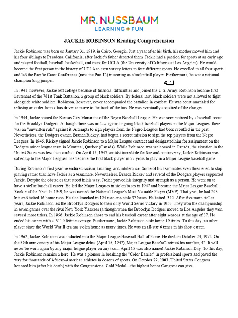 Jackie Robinson: A Trailblazer's Journey | PDF | Jackie Robinson ...